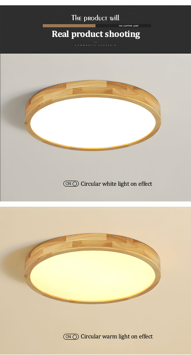 LED ceiling light wood grain ceiling lamp tri color with remote control ...