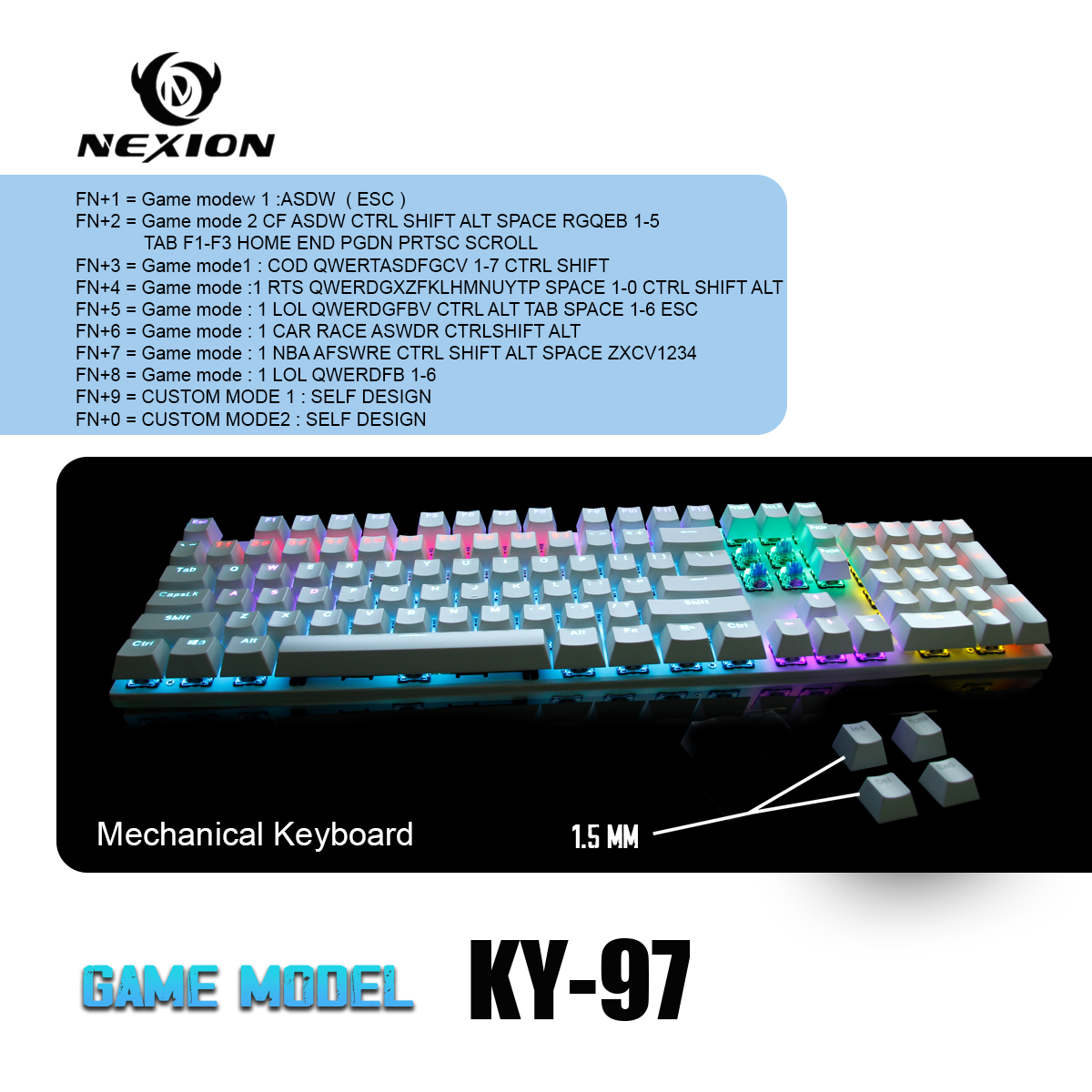 NEXION KY-97 Real Mechanical Keyboard usb wired 20 running lighting ...