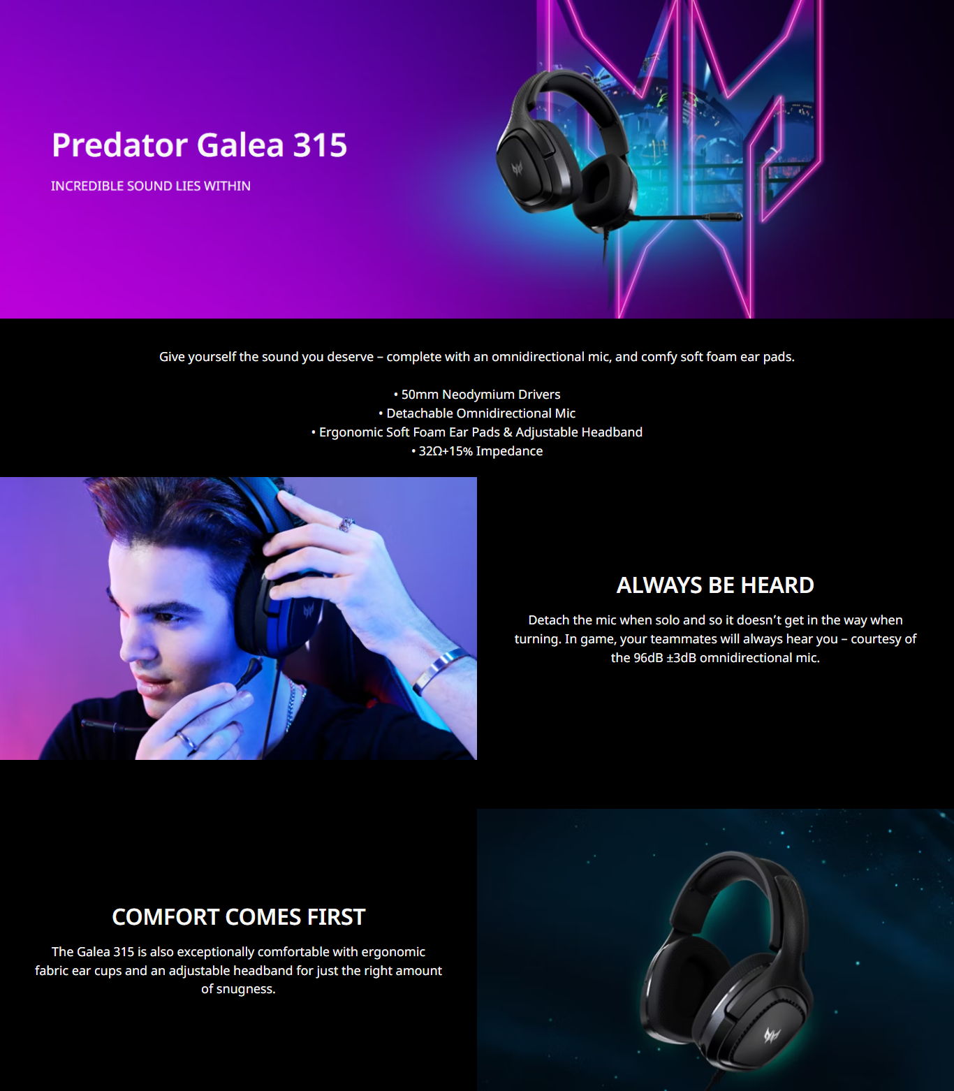 Acer Predator Galea 315 Virtual Surround Sound Omni-Directional Mic ...