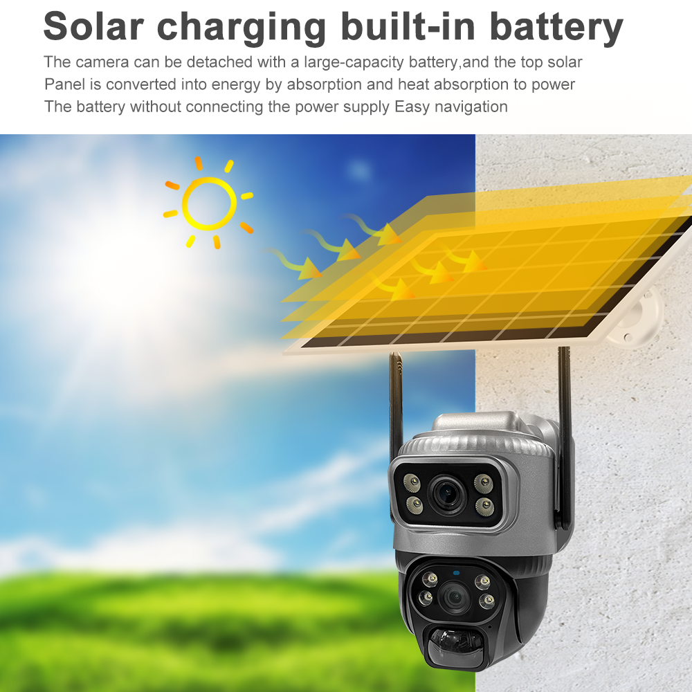 V380 VCS20 Solar-Powered IP66 Waterproof Dual Lens Surveillance Camera ...