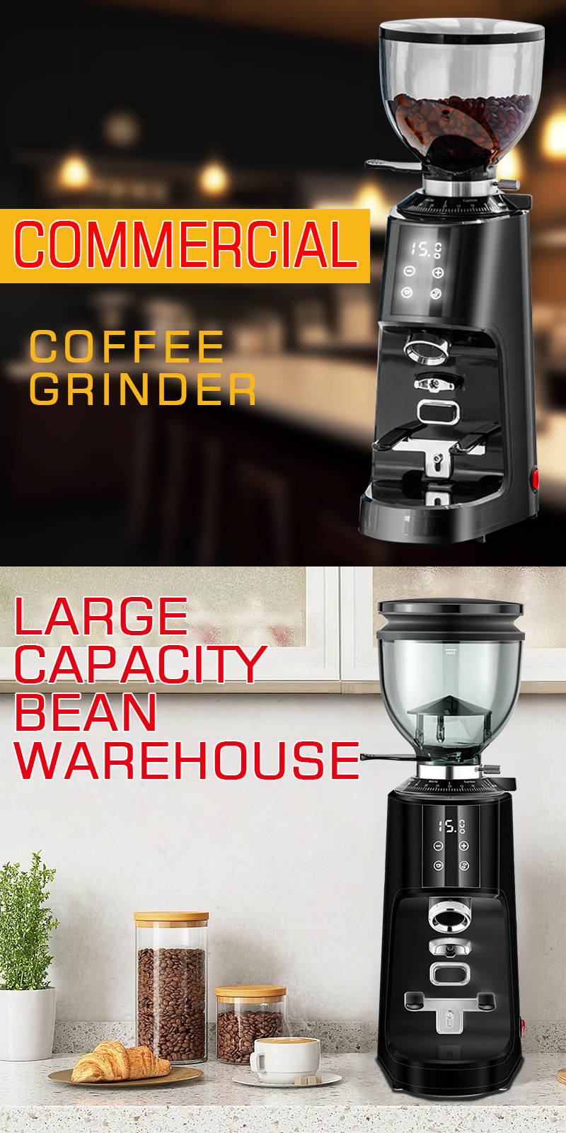 LAHOME Commercial Coffee Grinder Automatic Espresso 100 Settings With ...