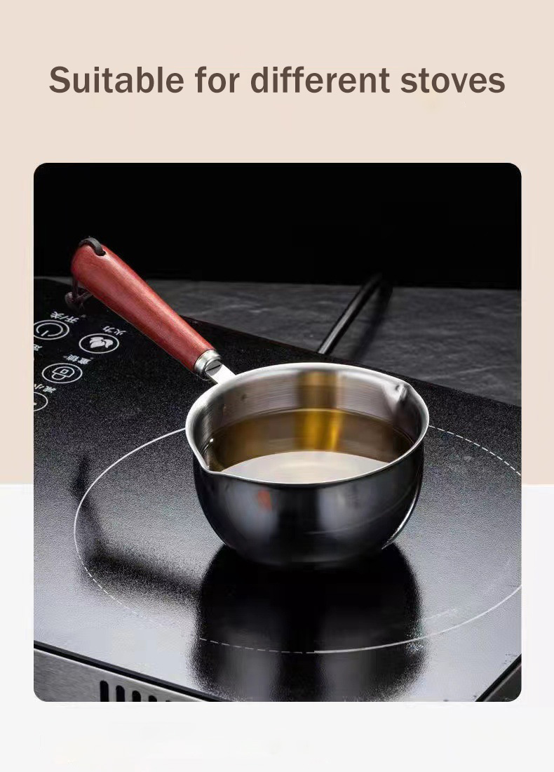COBU 304 Stainless Steel Hot Oil Small Pot Oil Pan Wooden Handle Milk ...