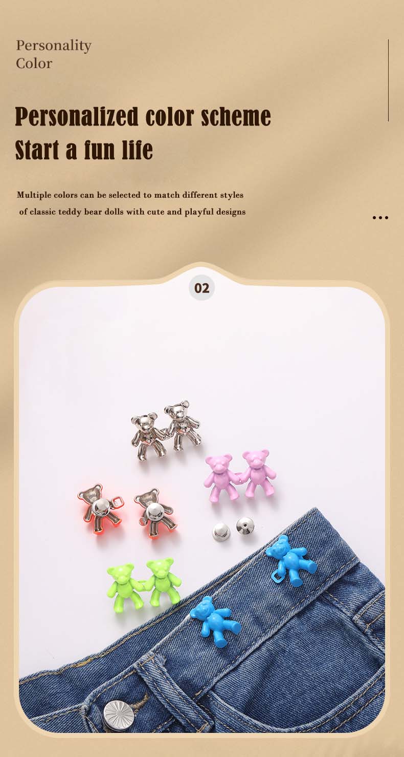 Cute Bear Button Pins for Jeans No Sew Pants Waist Tightener Adjustable ...
