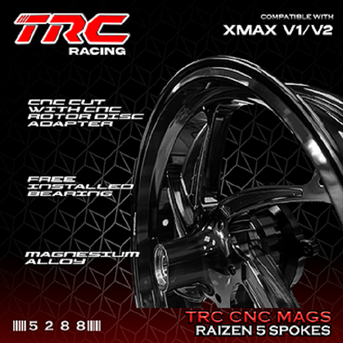 TRC CNC RAIZEN 5 SPOKES MAG WHEELS (3.5*15 F x 4.0*14 R) for XMAX 300 ...
