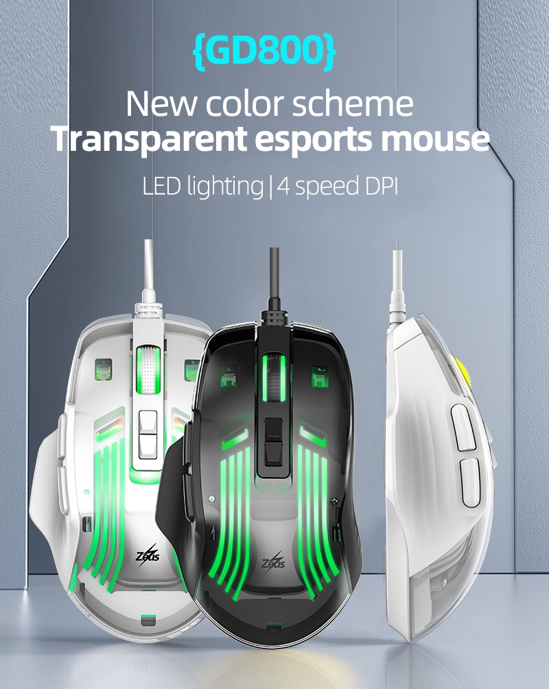 Zeus (GD-800) transparent wired gaming mouse features 4-level DPI RGB ...