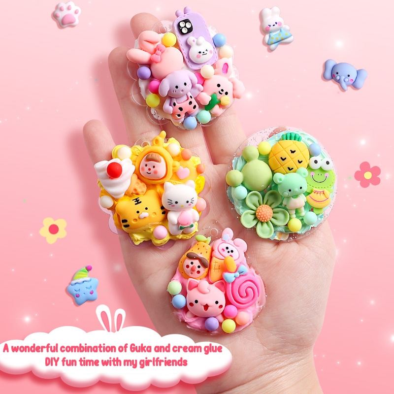 Guka DIY Keychain Set Material Customized Sticker Cute Key Chain Pink ...