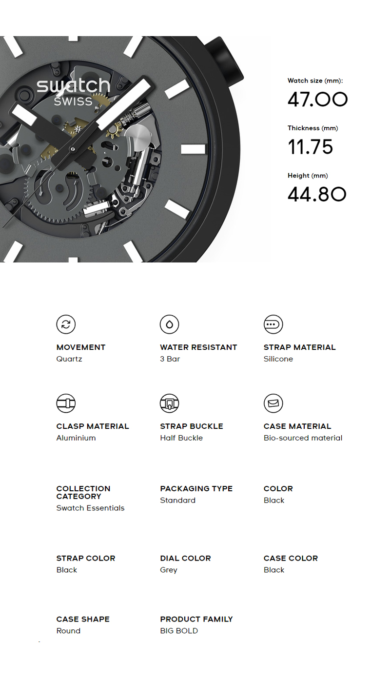 Swatch Big Bold Past The Horizon SB05B113 Black Silicone Strap Watch ...