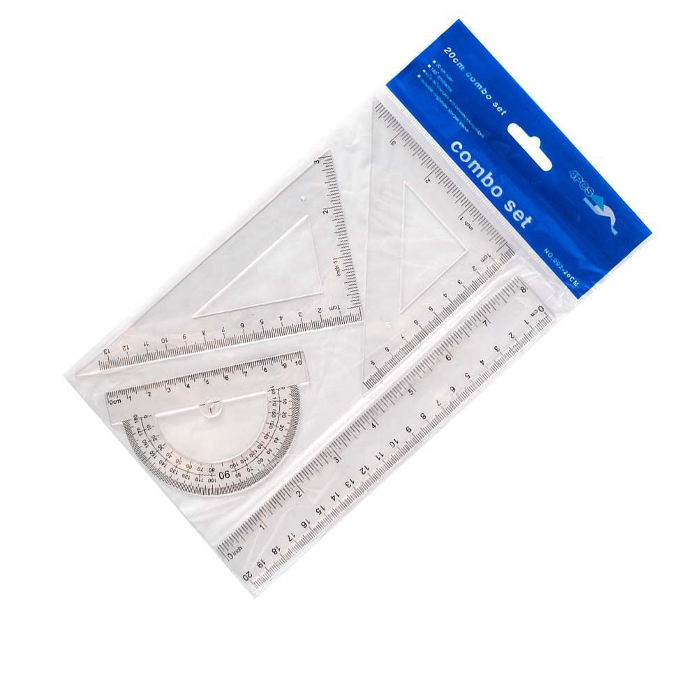 Plastic Transparent Ruler Math Drafting Ruler Set Includes Protractor ...