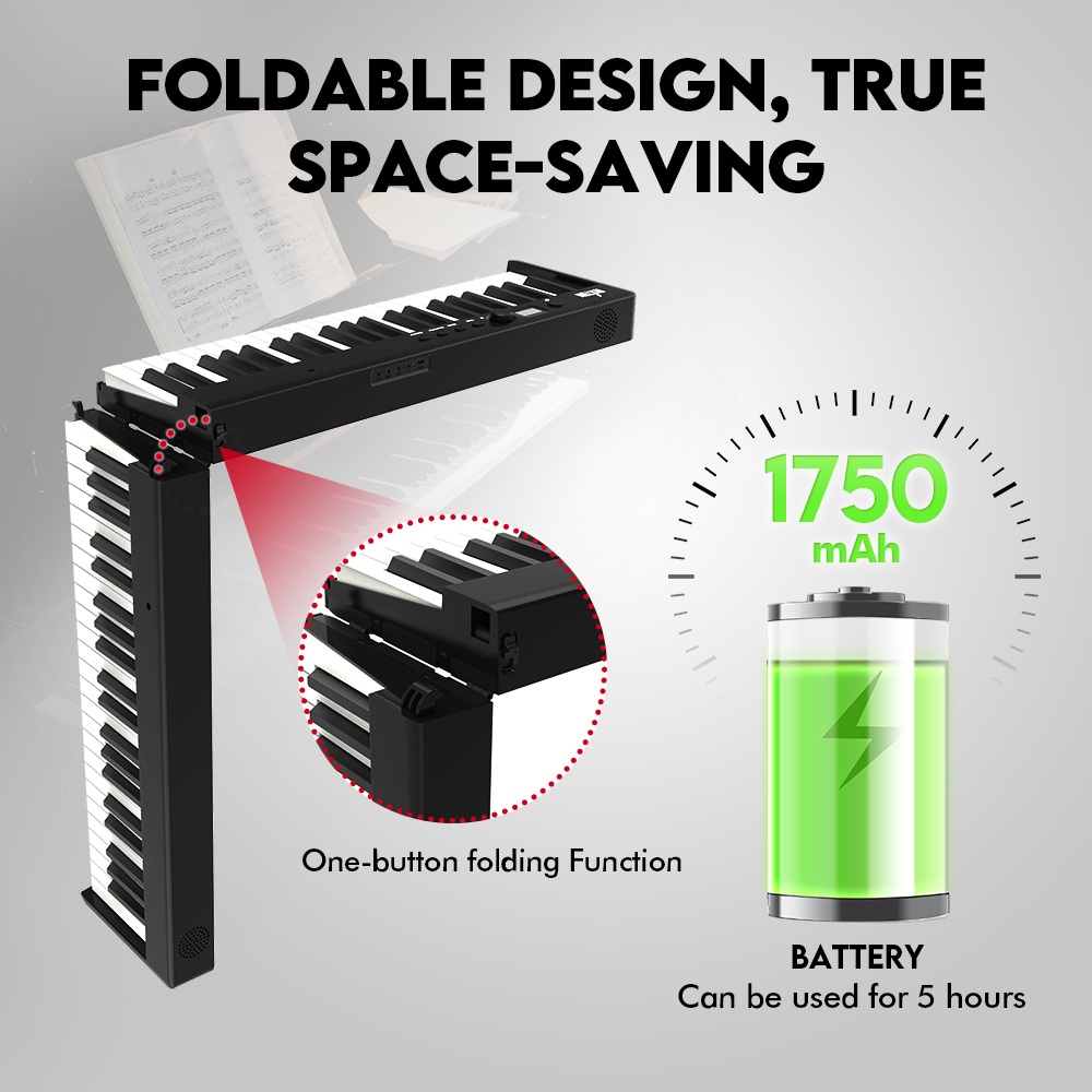 RIXTON Portable Digital Piano 88 Keys Foldable Piano Keyboard Electric ...