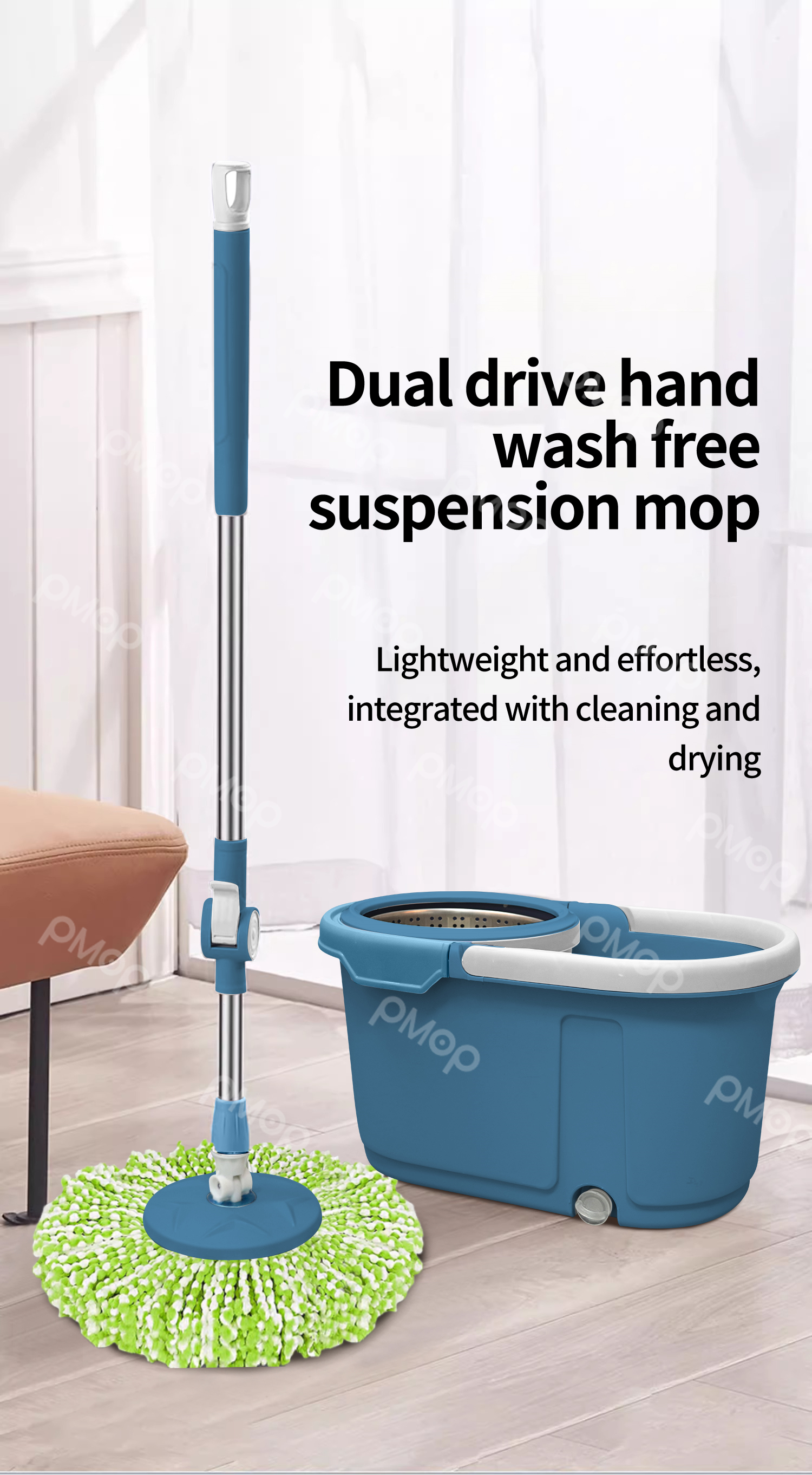 PMOP Mop with Spinner Detachable spin dryer Heavy duty bucket for water ...