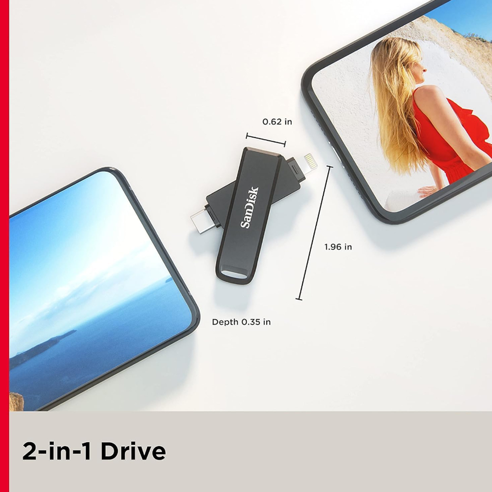 SanDisk iXpand Luxe 64GB 128GB 256GB USB 3.2 Gen 1 Type-C and Lightning ...