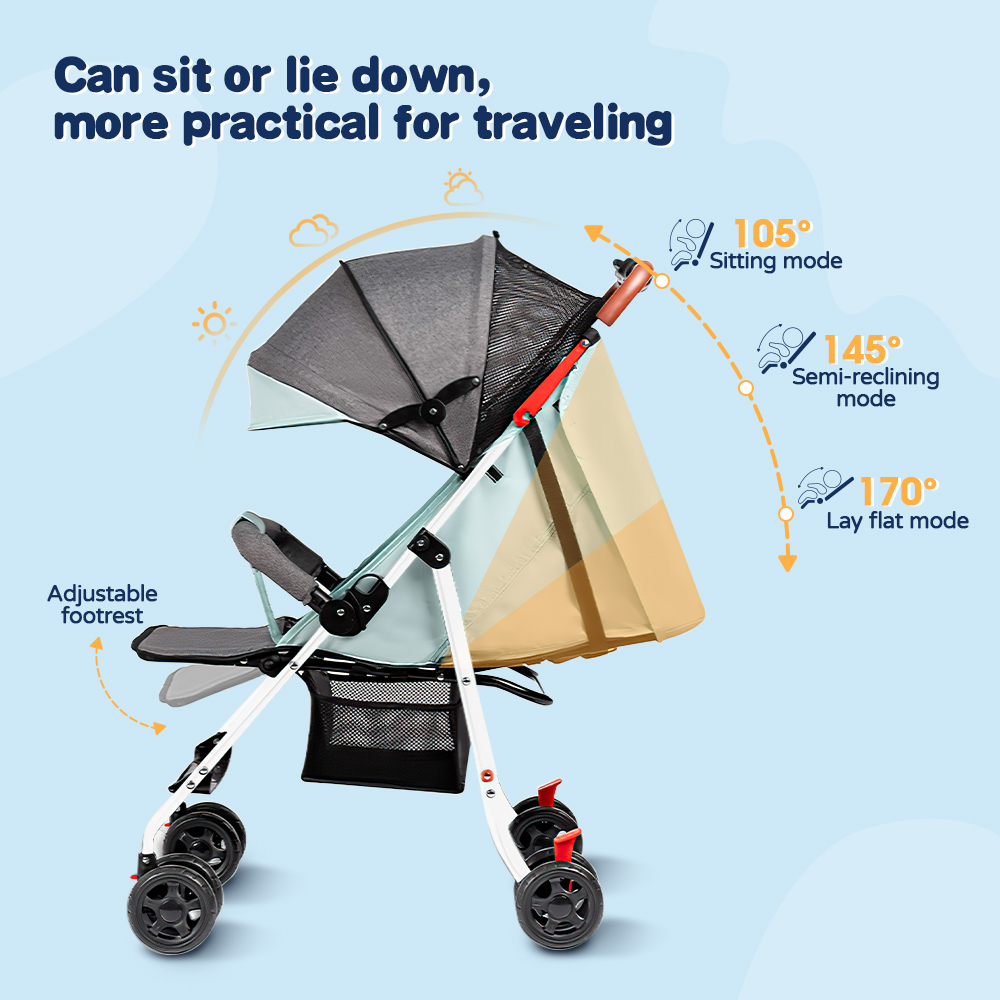 Stroller for Baby Two-Way Reversible Baby Stroller One-button Folding with Canopy Infant ...