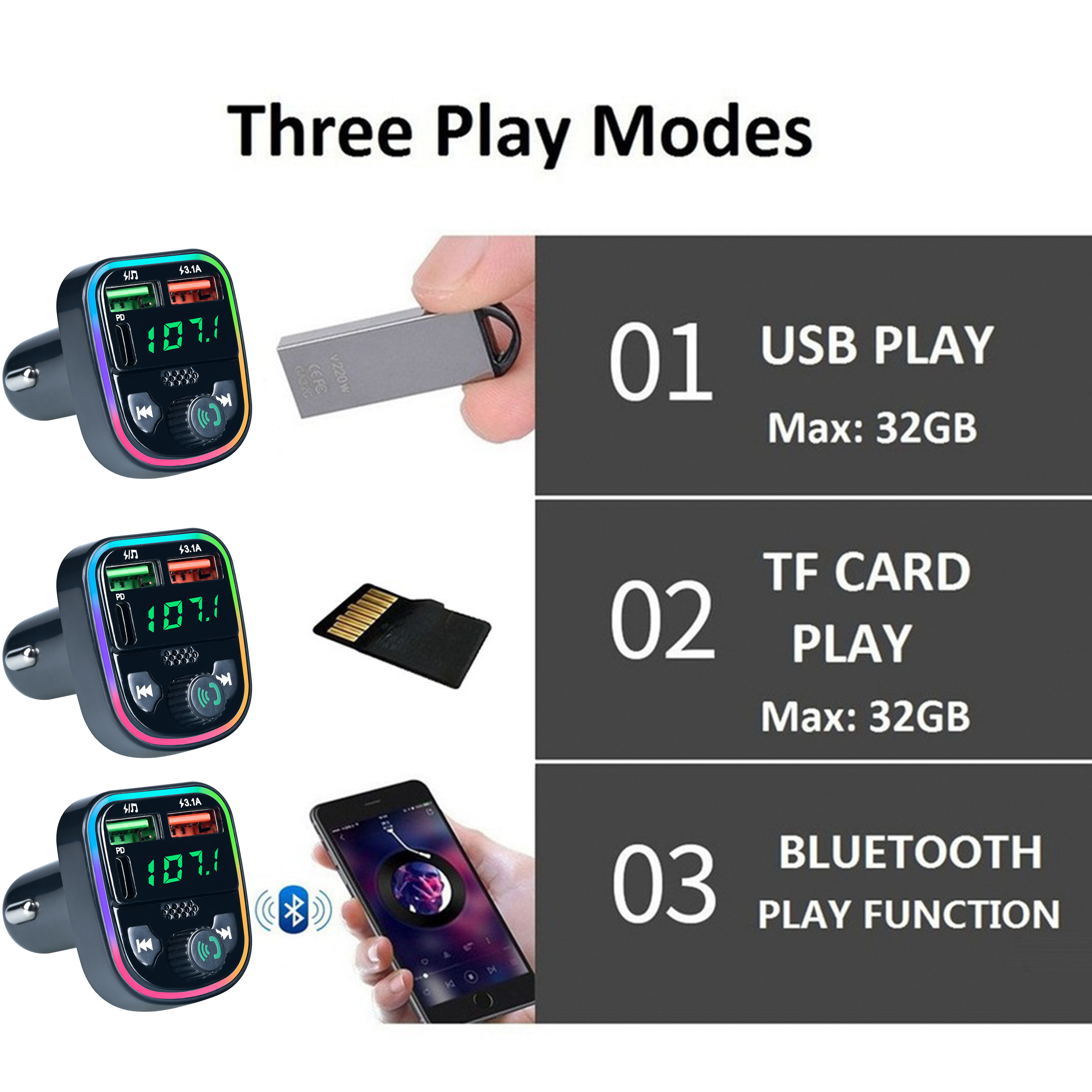 RGB Car Modulator HM23 Audio Receiver Bluetooth Car Transmitter Aux for ...