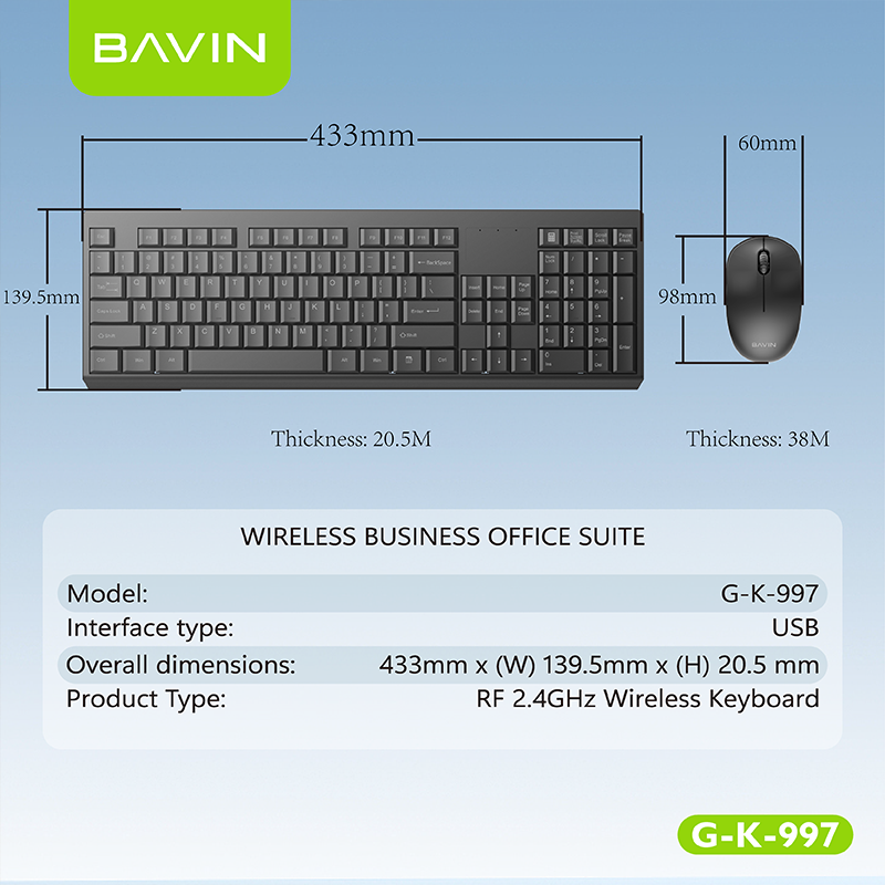 BAVIN K997 2.4G Wireless Keyboard & Mouse for Computer Laptop Keyboard ...