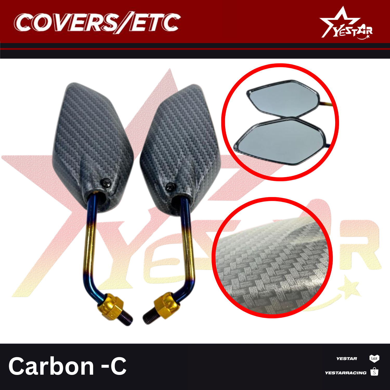 Yestar Universal Side Mirror Titanium Two Tone Carbon Side Mirror 120mm ...