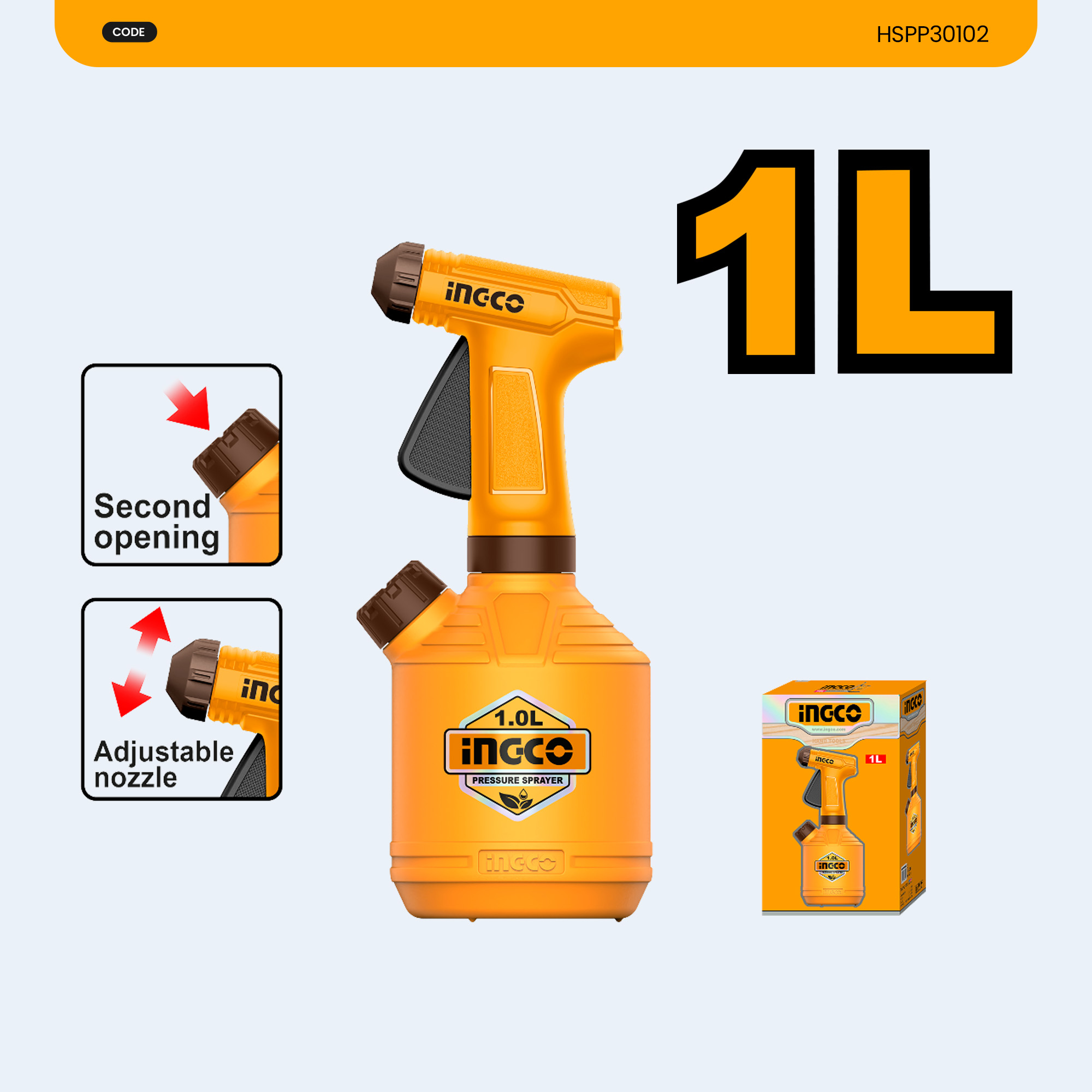 Ingco 1L Pump Sprayer With Straight jet /Mist spray Adjustable Nozzle ...