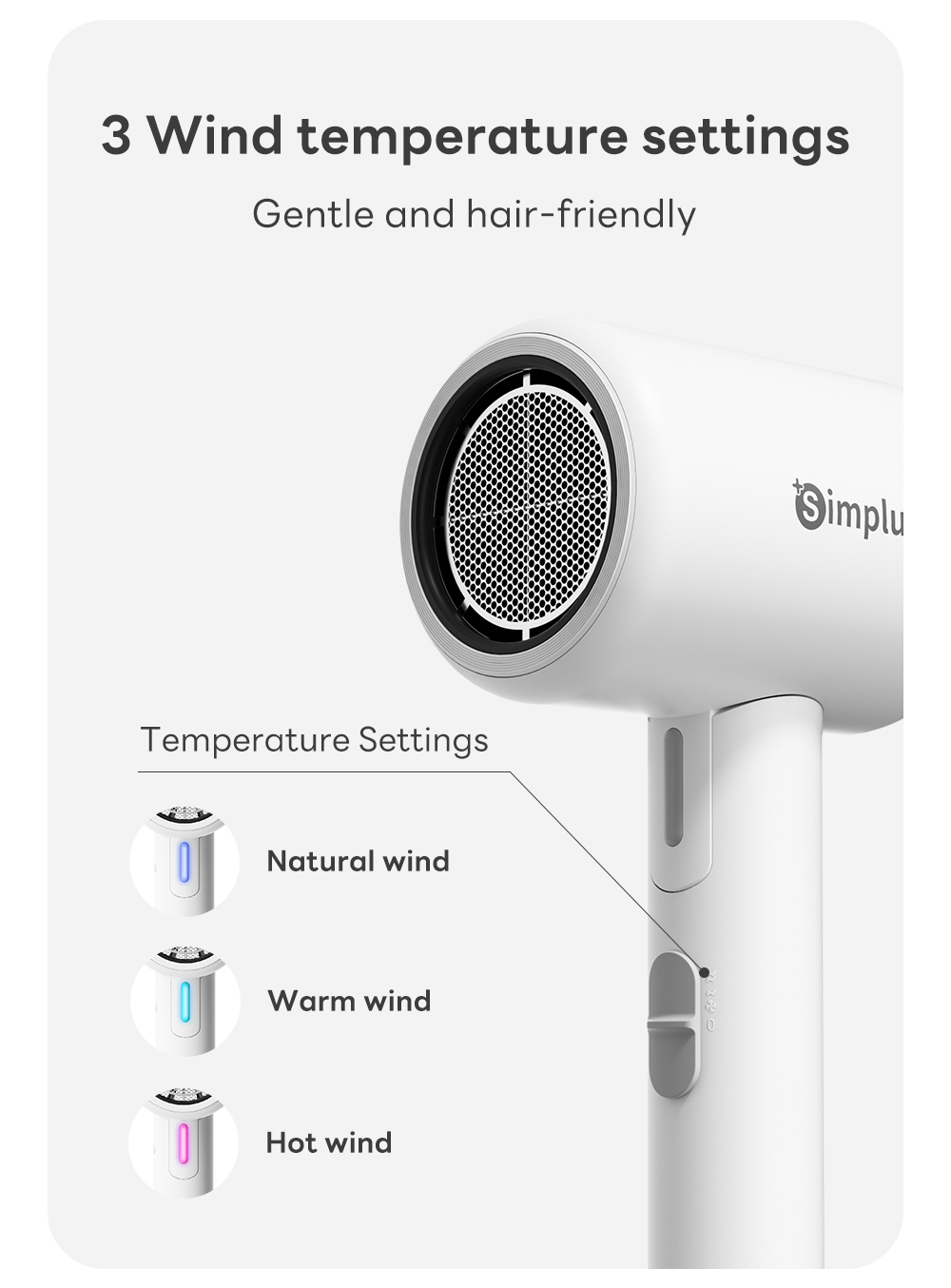 Simplus Hair Dryer Foldable Design Ionic Hair Care 1250W Power 3 ...