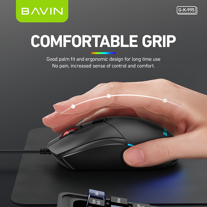 BAVIN K995 Ergonomic Wired Gaming Mouse w/ RGB Multifunction Keys ...