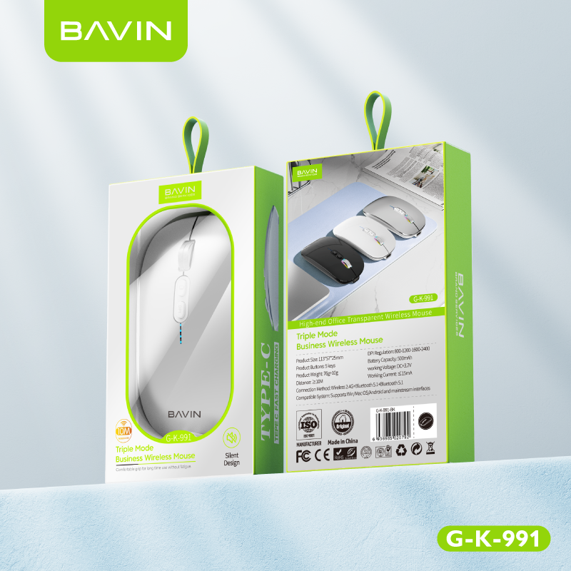 BAVIN K991 Triple Mode Wireless 2.4G w/ Bluetooth 5.1Mouse DPI 1600 for ...