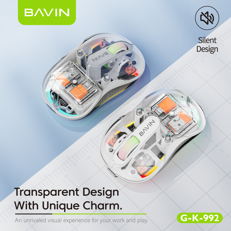 BAVIN K992 RGB Wireless Gaming Mouse w/ Translucent Magnetic Top Cover ...