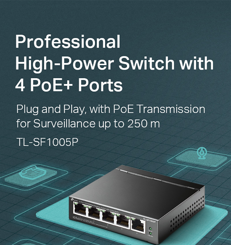 TP-Link | TL-SF1005P | 5 Port | 10/100Mbps | Desktop | Switch | 4-Port ...