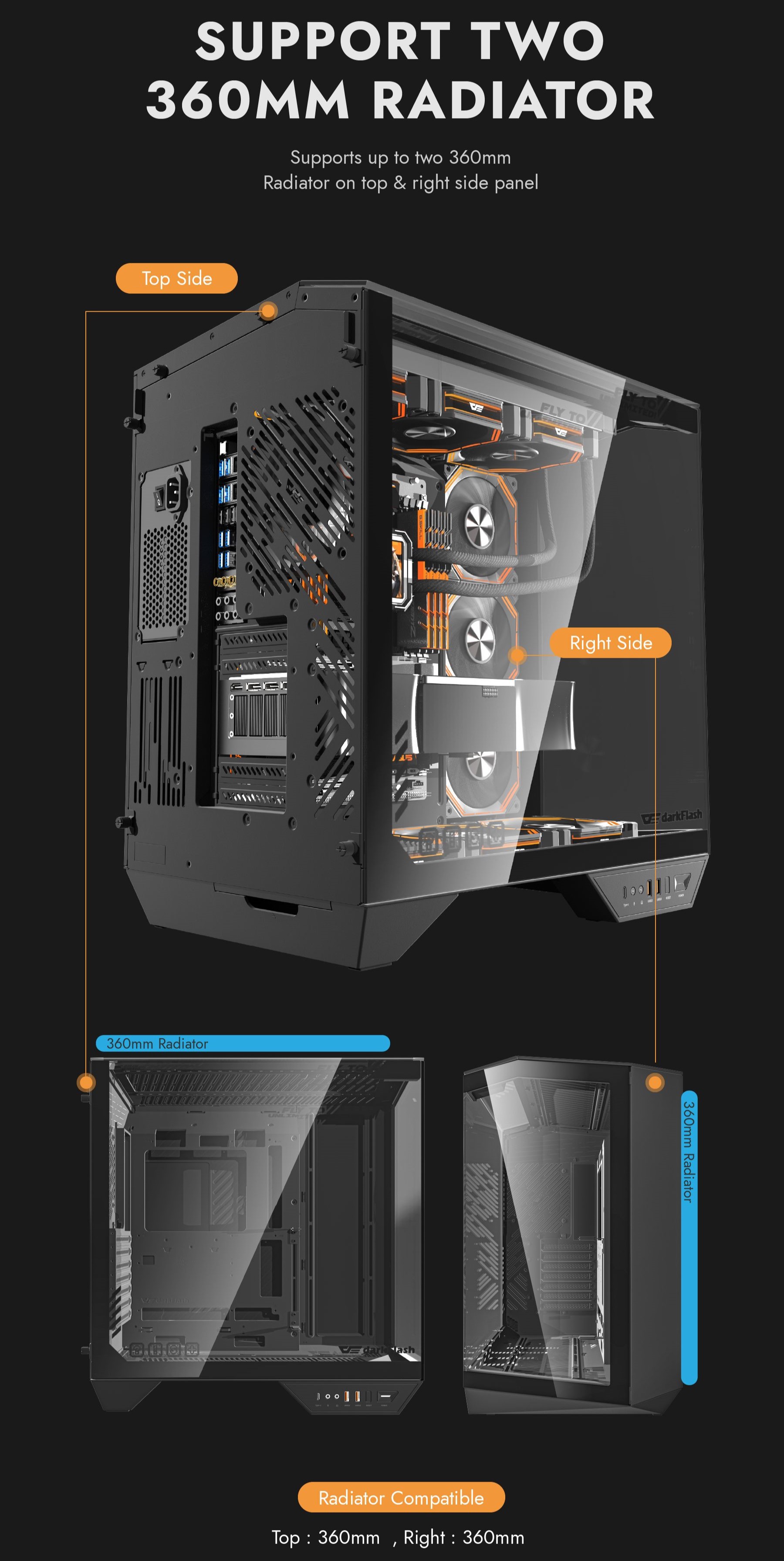 darkFlash Computer PC Case DY470 ATX Three-side Glass Panel Tempered ...