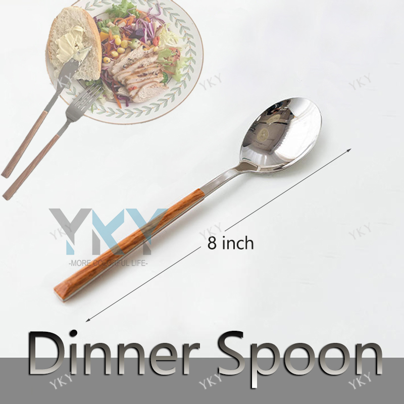 Korean Style Cutlery Long Handle Spoon and Fork Set Imitation Wood ...