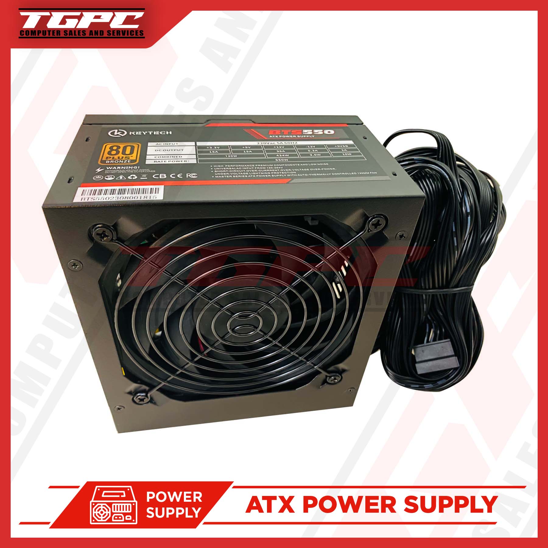 Keytech BTS 550 650 750 Watts ATX Power Supply True Rated 80+ Bronze ...