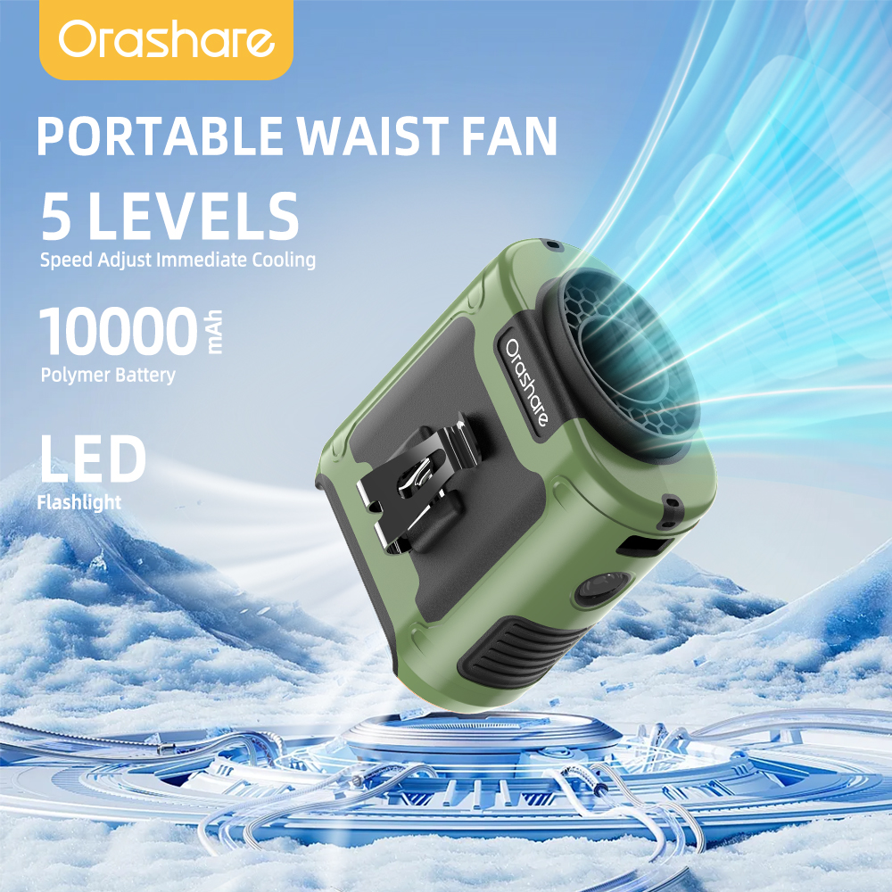 Orashare K50 10000mAh Portable Waist Cooling Fan 3 in 1 Outdoor Fan ...