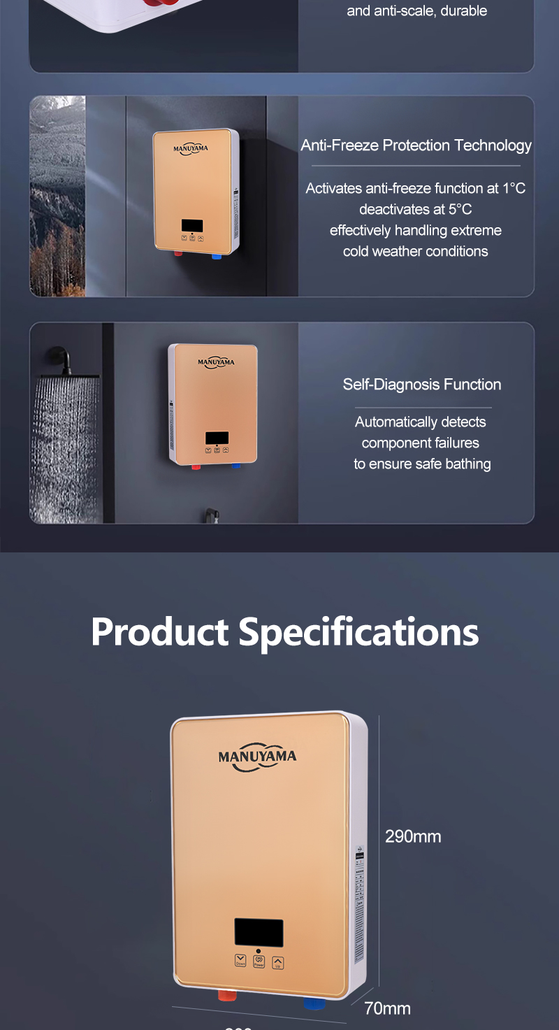 MANUYAMA Water Heater Shower Electric LCD Touchscreen With Self ...