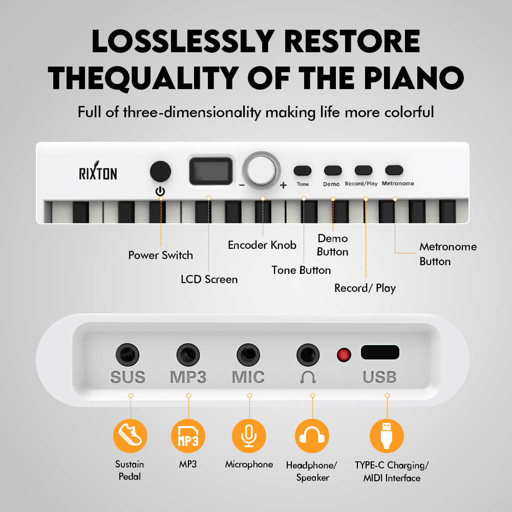 RIXTON Portable Digital Piano 88 Keys Foldable Piano Electric Keyboard ...