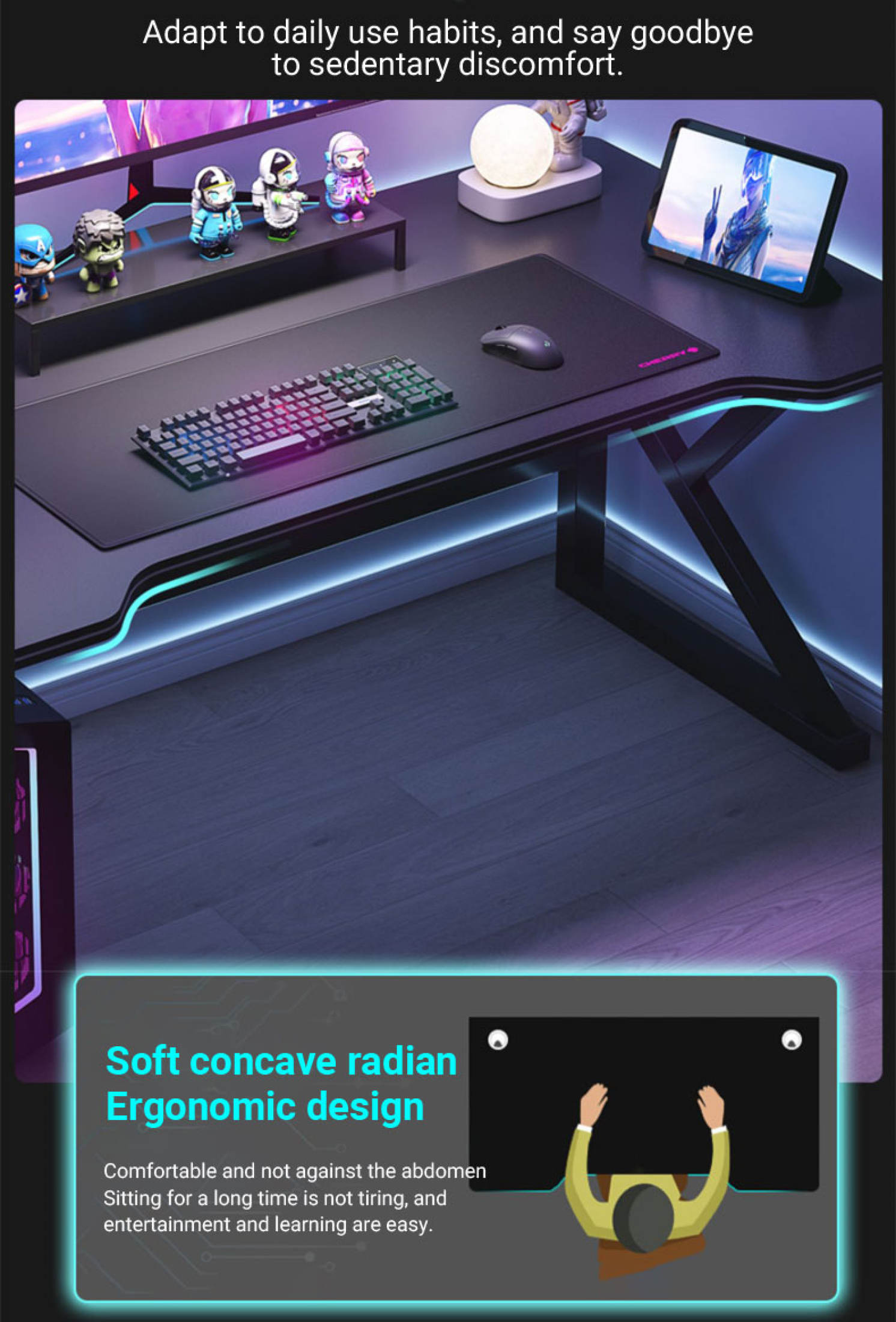 IKAE 120/140cm Gaming Table Computer Office Table with Chair Gaming ...