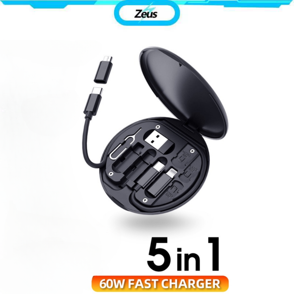 Zeus Multifunctional 60W USB Data Cable Portable 5 In 1 Fast Charge ...
