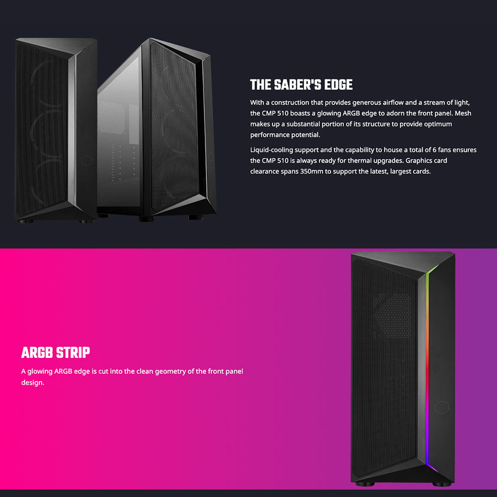 EasyPC| Coolermaster CMP 510 ARGB/520 pc case gaming| Mid Tower| Black ...