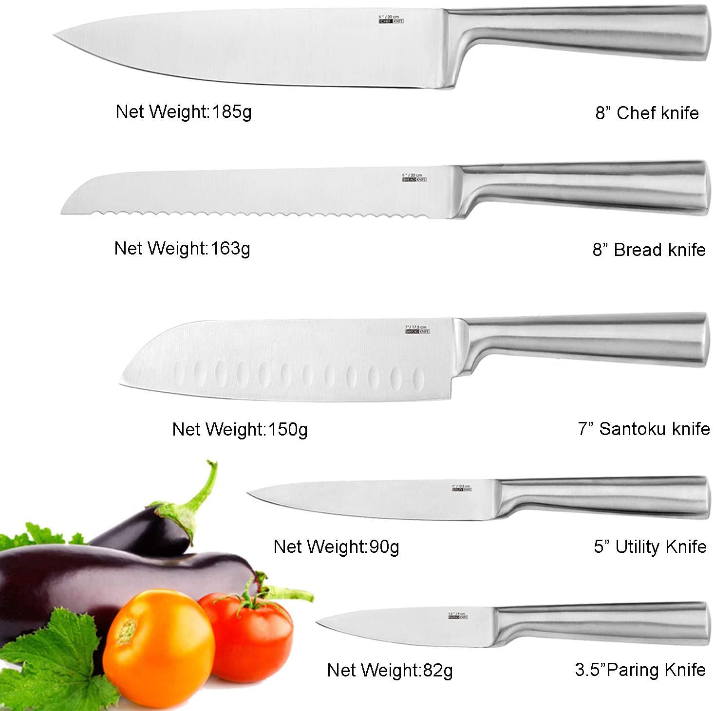 SMARTMART 5 Pieces Premium Knife Set (Stainless Kitchen Knives ...