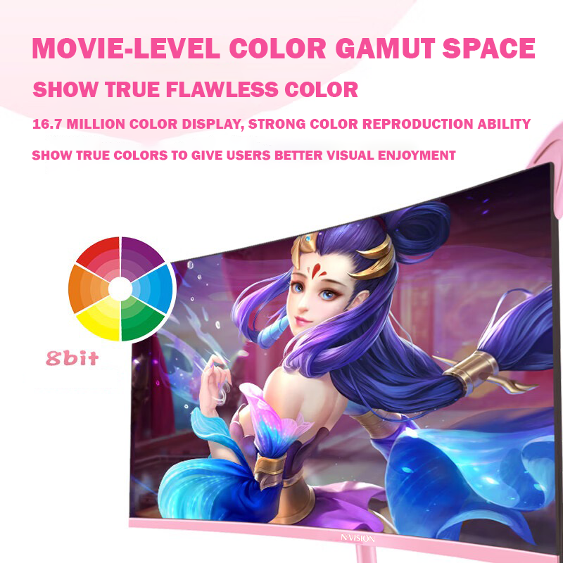 Nvision 27" Pink Curved Gaming Monitor 180HZ 1ms FHD 1800R FreeSync, G ...