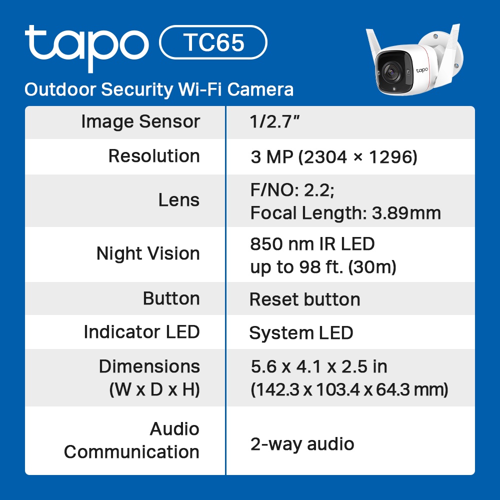 TP-Link Tapo TC65 Outdoor Security WiFi Camera 3MP CCTV IP Camera ...