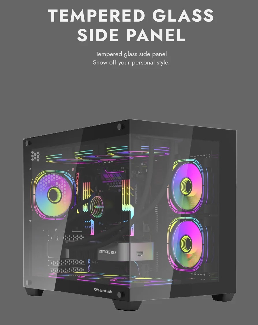 Darkflash C285MP Exquisite mATX Tempered Glass Panoramic Side ...
