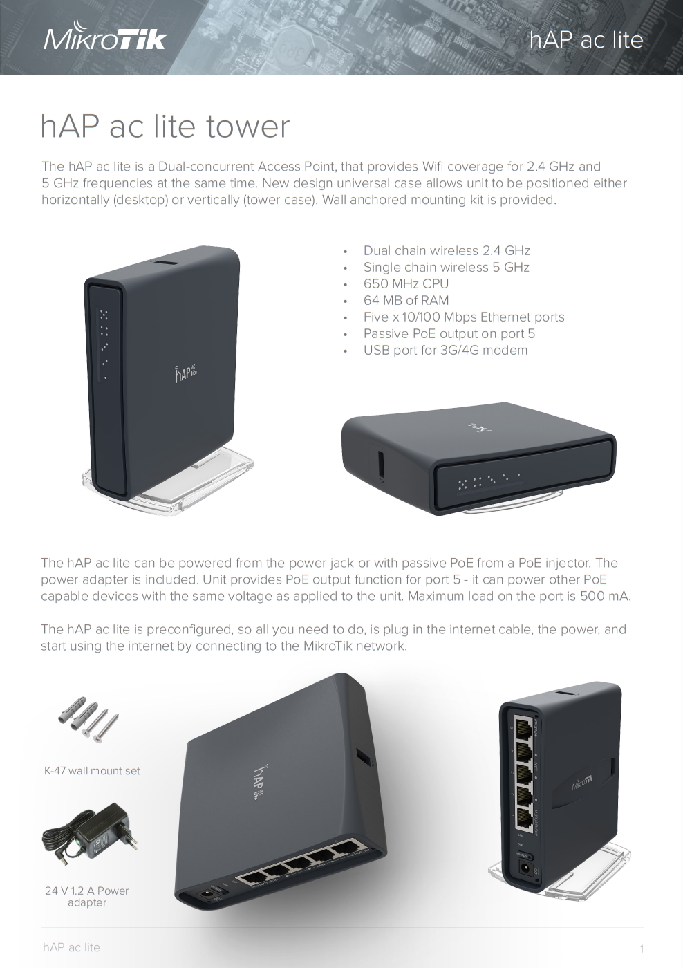 MikroTik hAP AC Lite TC - AC750 Dual Band Router Access Point - 5 Ports ...