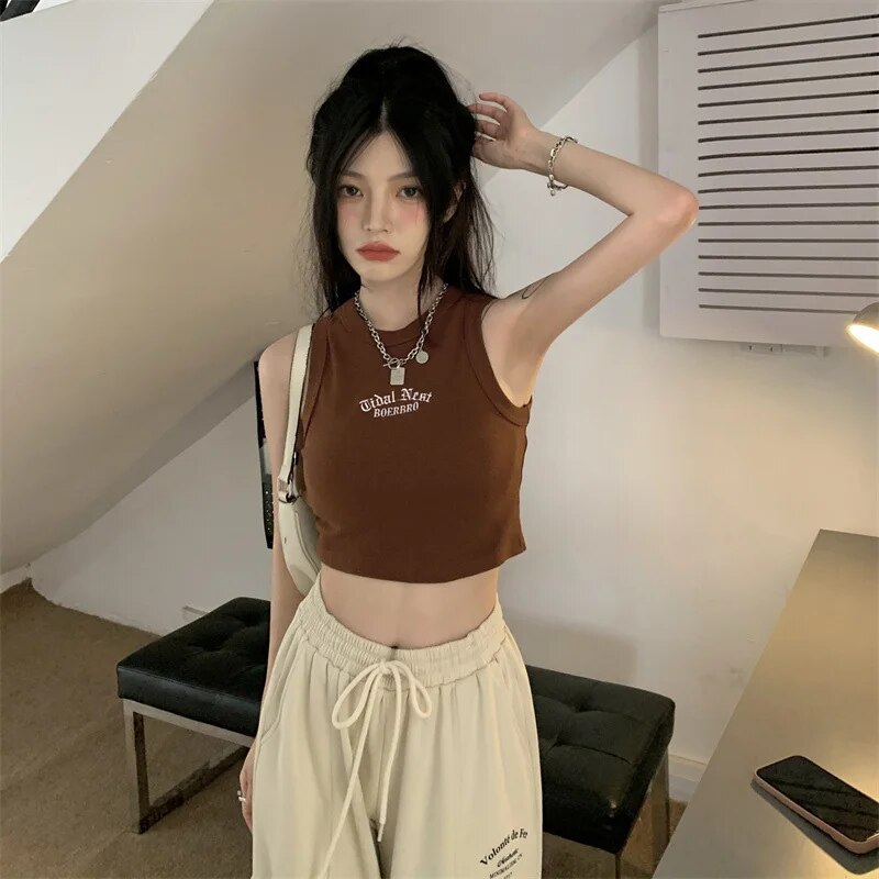 Korean Racer Back Crop Top for Women embroidered Knitted Korean Trendy ...