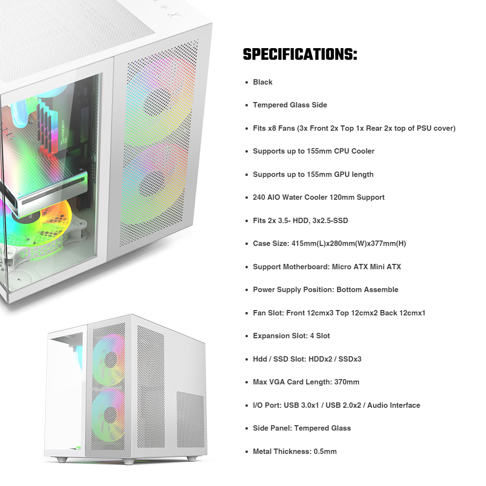 EasyPC| Inplay Seaview Pavilion pc case gaming| Micro ATX| Black and ...