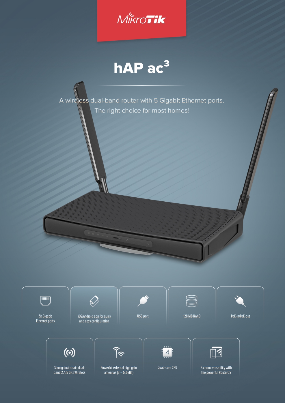 MikroTik hAP ac3 - 5 Ports Gigabit Wireless Dual-Chain, Dual-Band WiFi ...