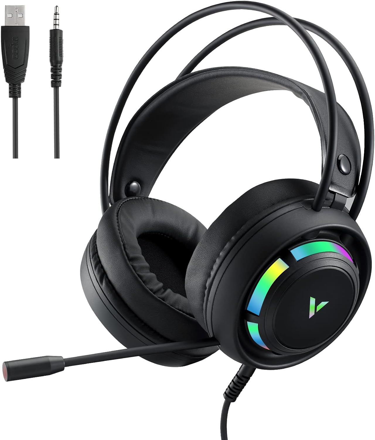 Rapoo VH110 RGB Gaming Headset with Mic 3.5mm Noise-Cancelling Wired Over Ear Headset with LED ...