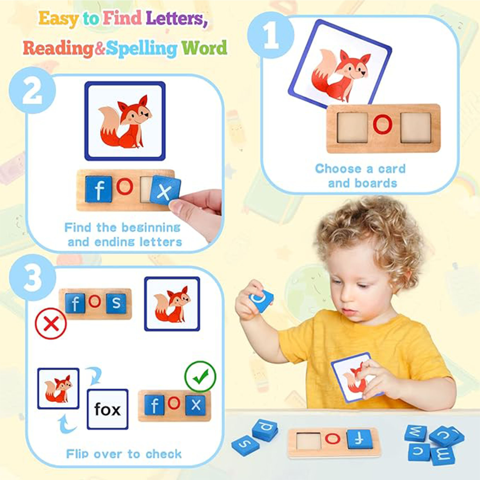 Wooden Short Vowel Reading Letters Sorting Spelling Games Sight Words ...