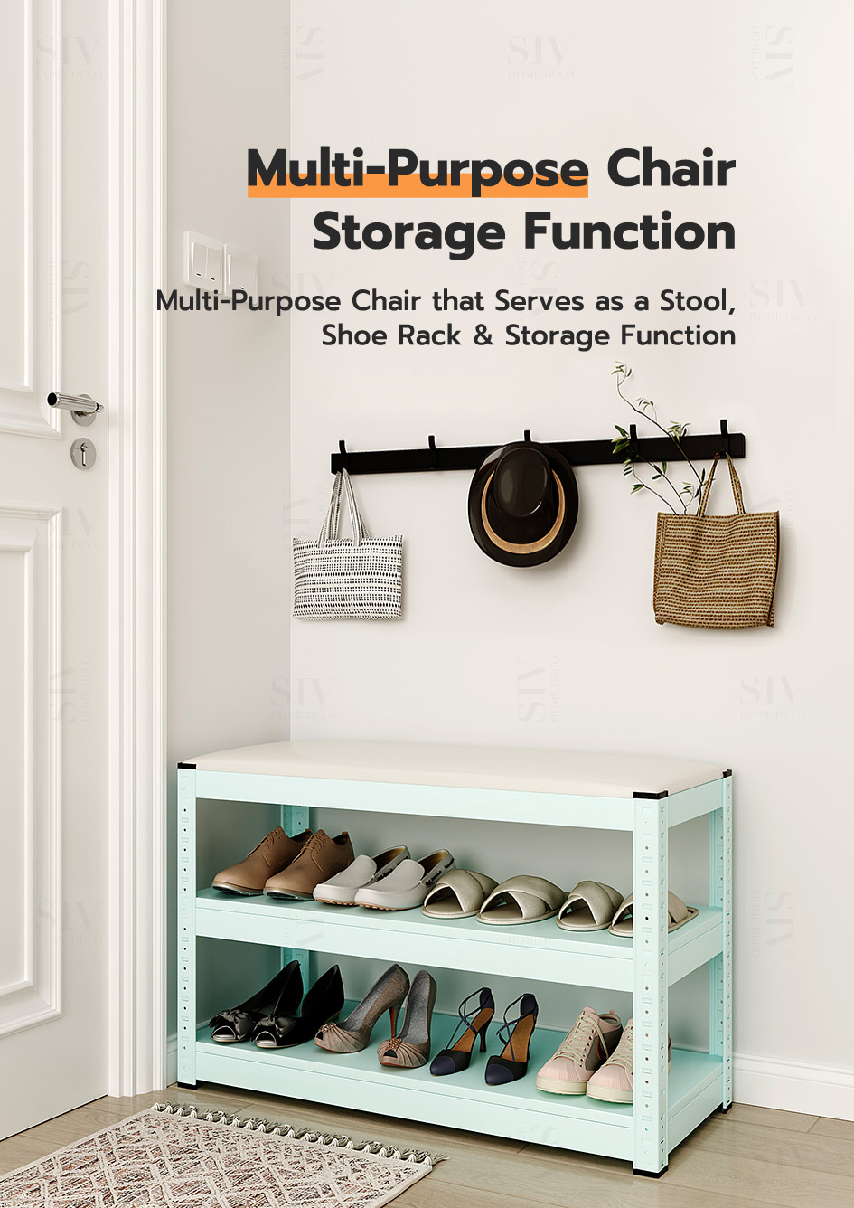 SIV Shoe Rack With Cushioned Seat Shoe Bench Shoe Stool For Entryway ...