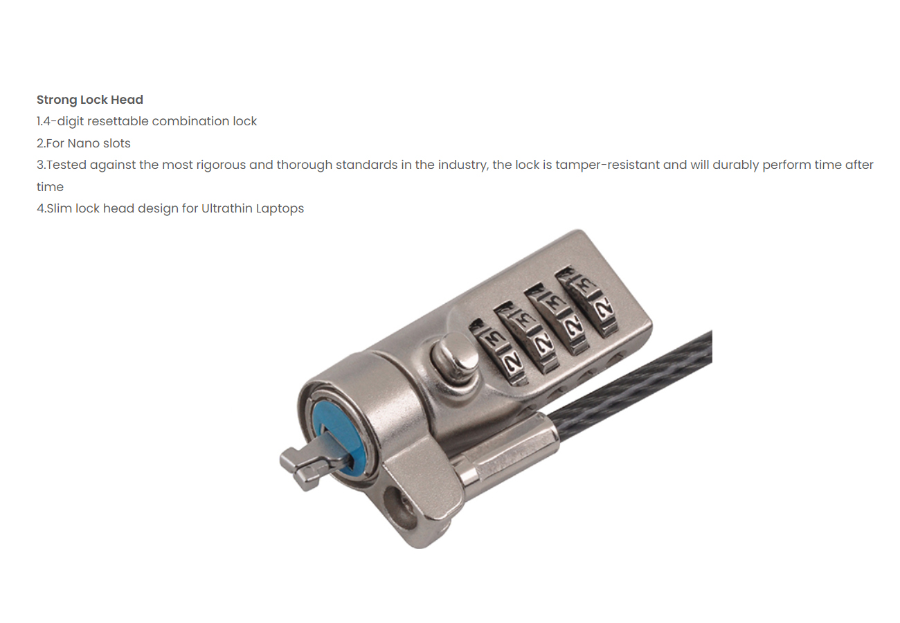 ArgoX 4 PIN Numeric Combination Type Security Laptop Lock Cable - 2.5 x ...