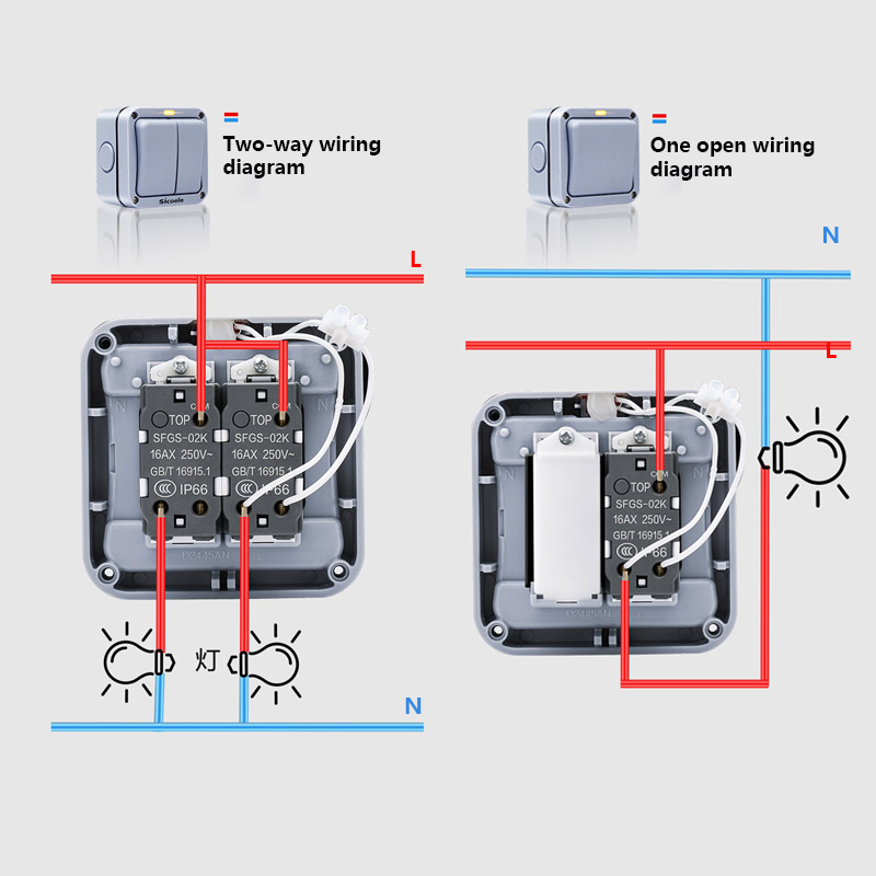 IP66 Wall Light Switches 1 2 Gang 2Way Outdoor Waterproof Dustproof ...