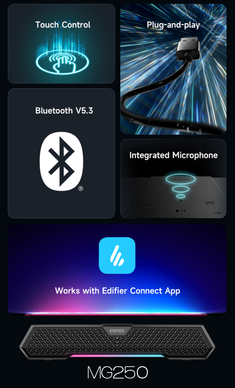 Edifier MG250 Bluetooth Computer Speaker Modeling Dynamic and Fashionable Gaming RGB Lighting ...