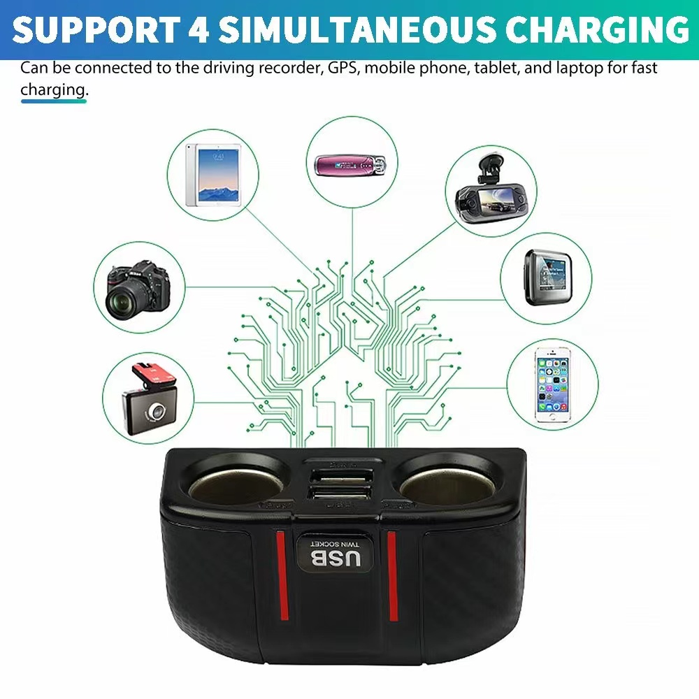 2 in 1 Car Charger MAX Output 24V Fast Charger 2.8A Accessories 2 USB ...