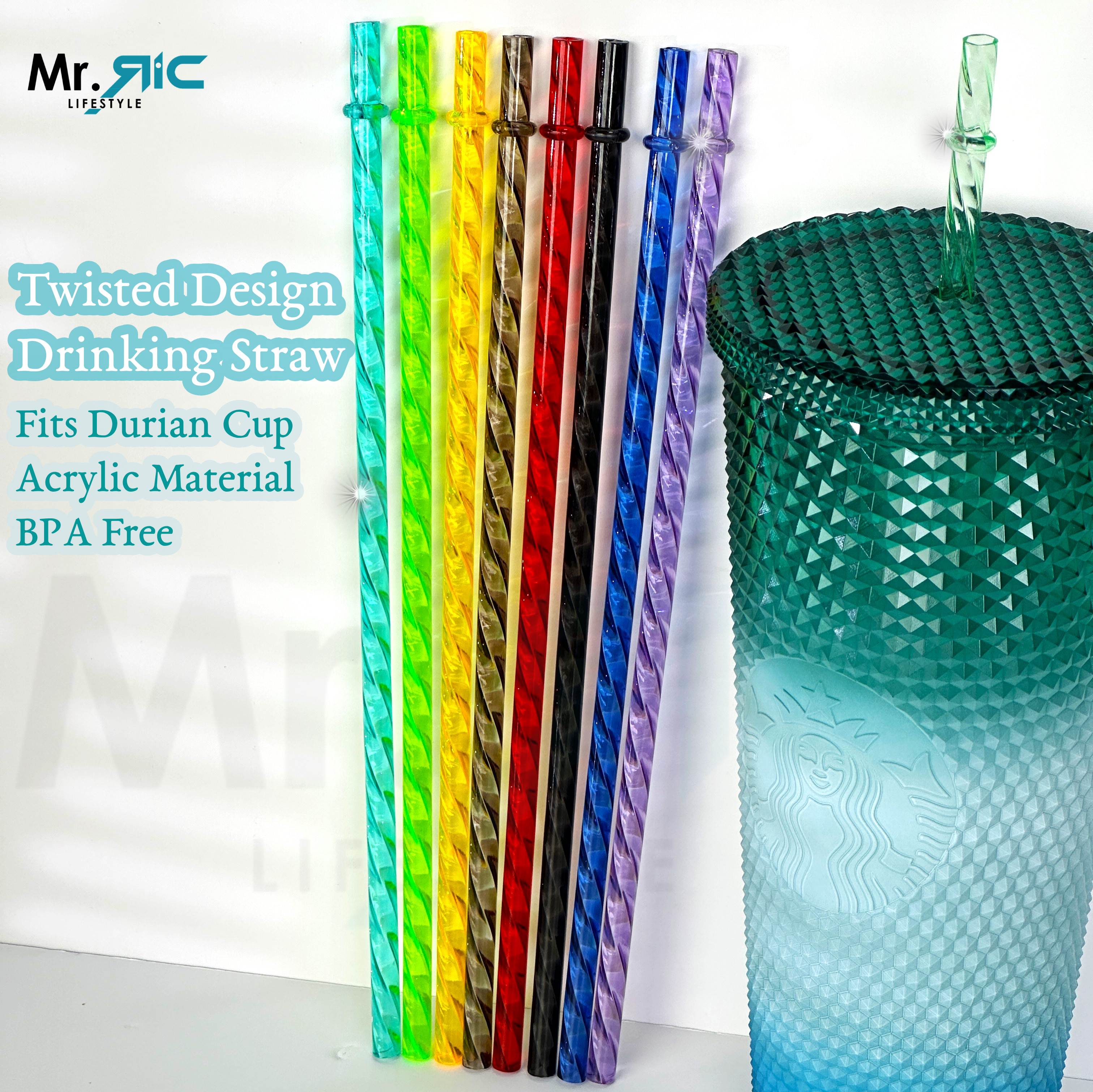 Reusable Twisted Crystals Straw Acrylic Material Fits for Durian Cup ...